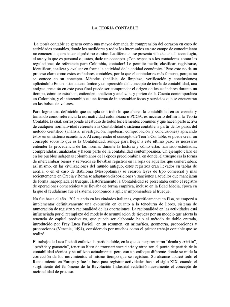 La Teoria Contable | PDF | Contabilidad | Teneduría de libros