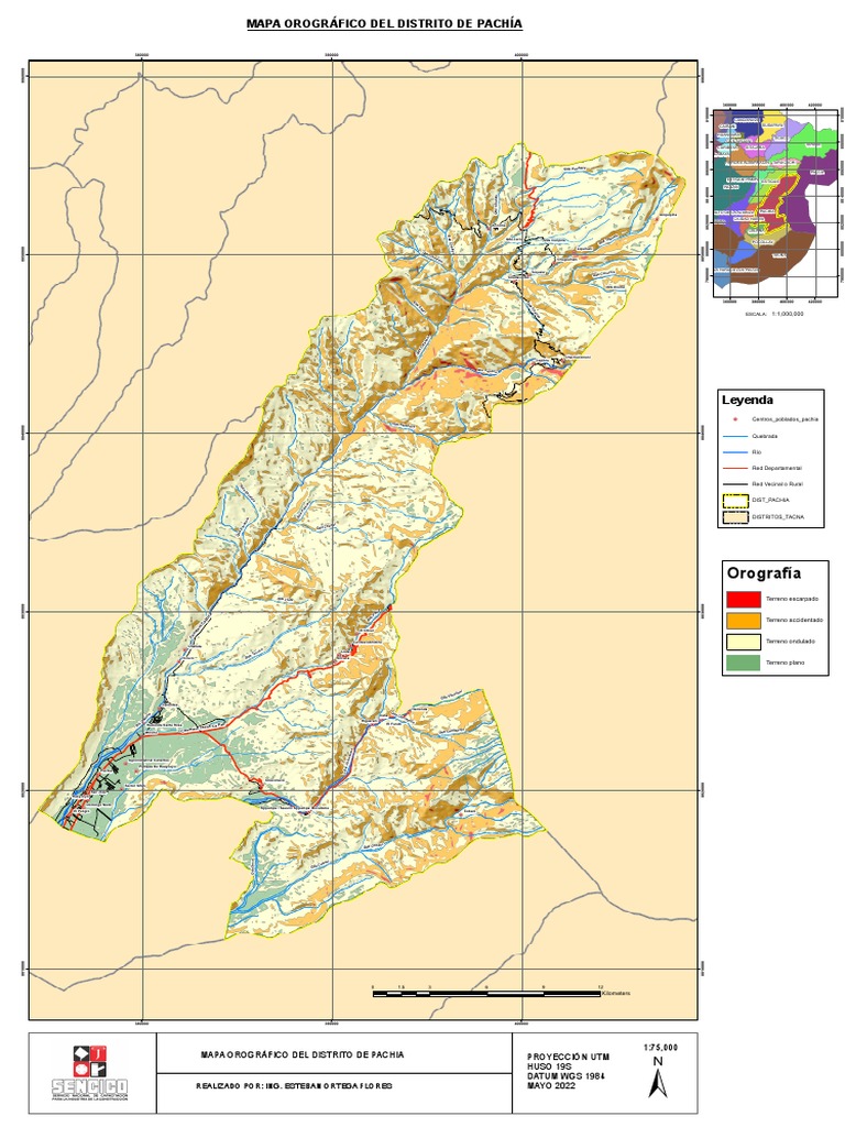Mapa orográfico del distrito de Pachía que muestra las elevaciones ...