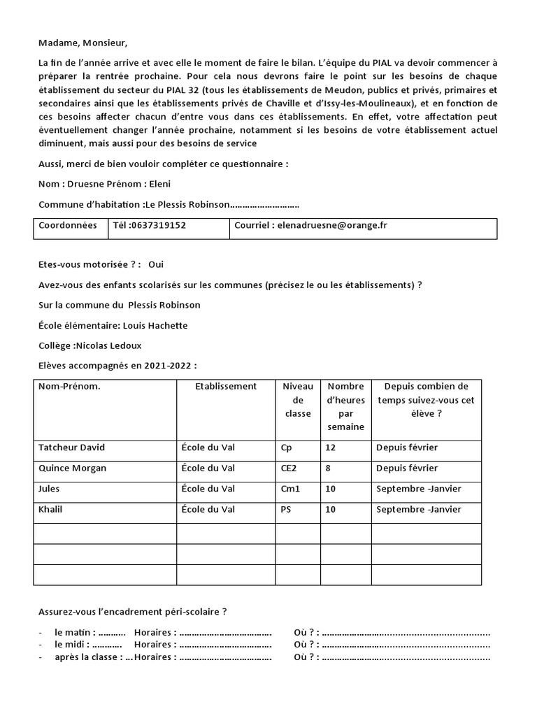 Bilan AESH 2022 | PDF