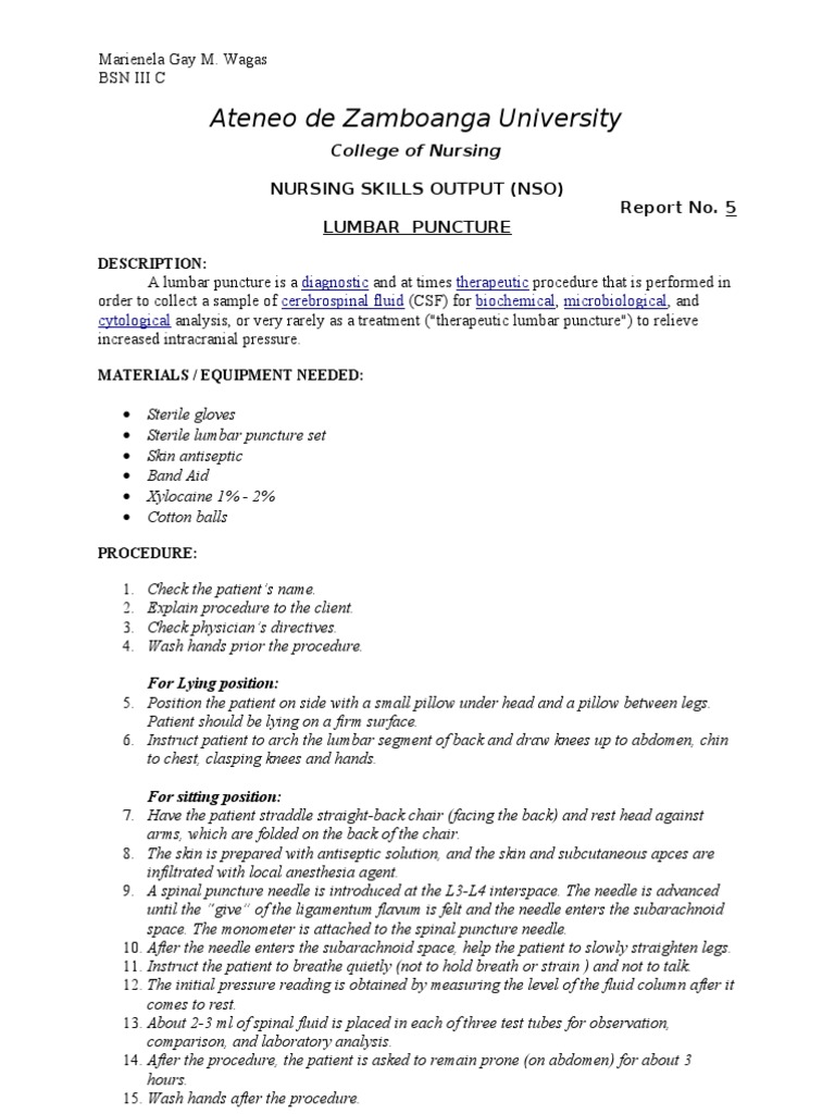 Lumbar Puncture | PDF | Neurology | Nervous System
