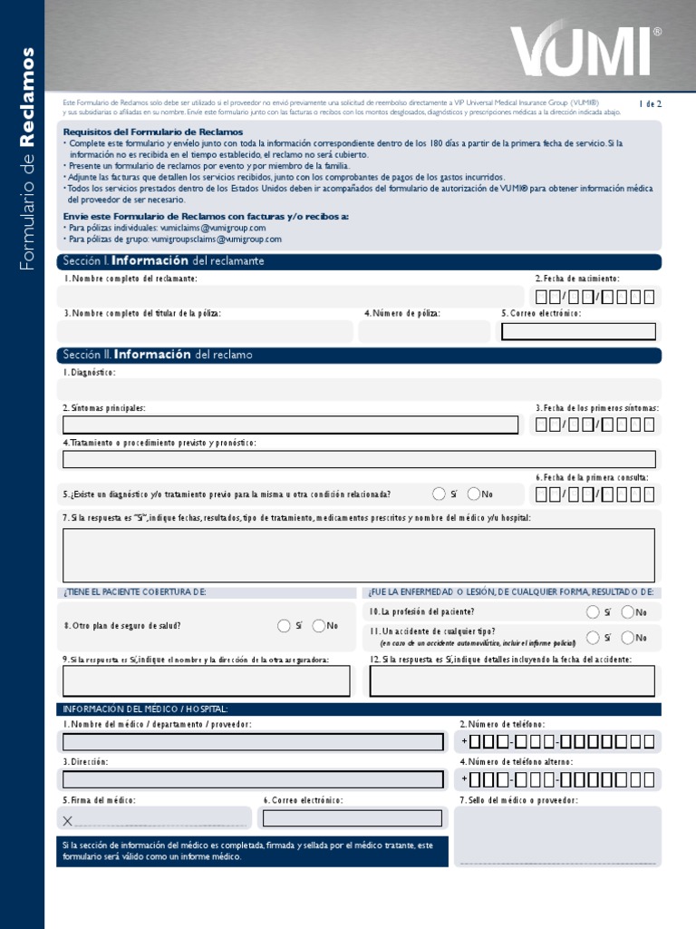 Formulario Reclamos VUMI | PDF | Póliza de seguros | Seguro