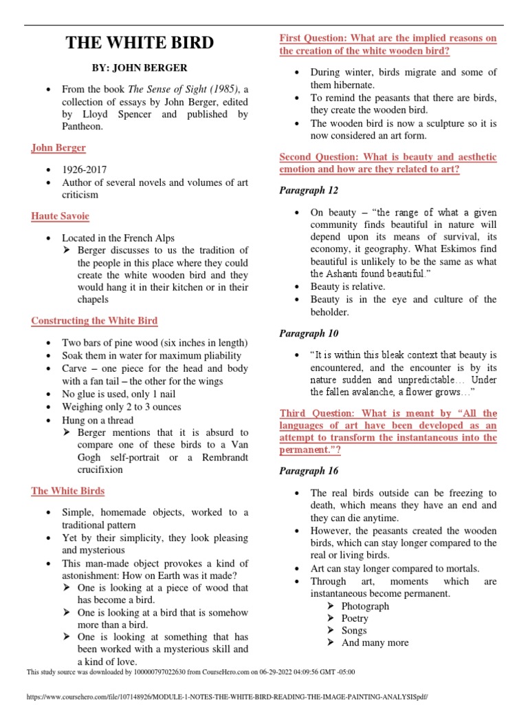 Module 1 Notes The White Bird Reading The Image Painting Analysis PDF ...