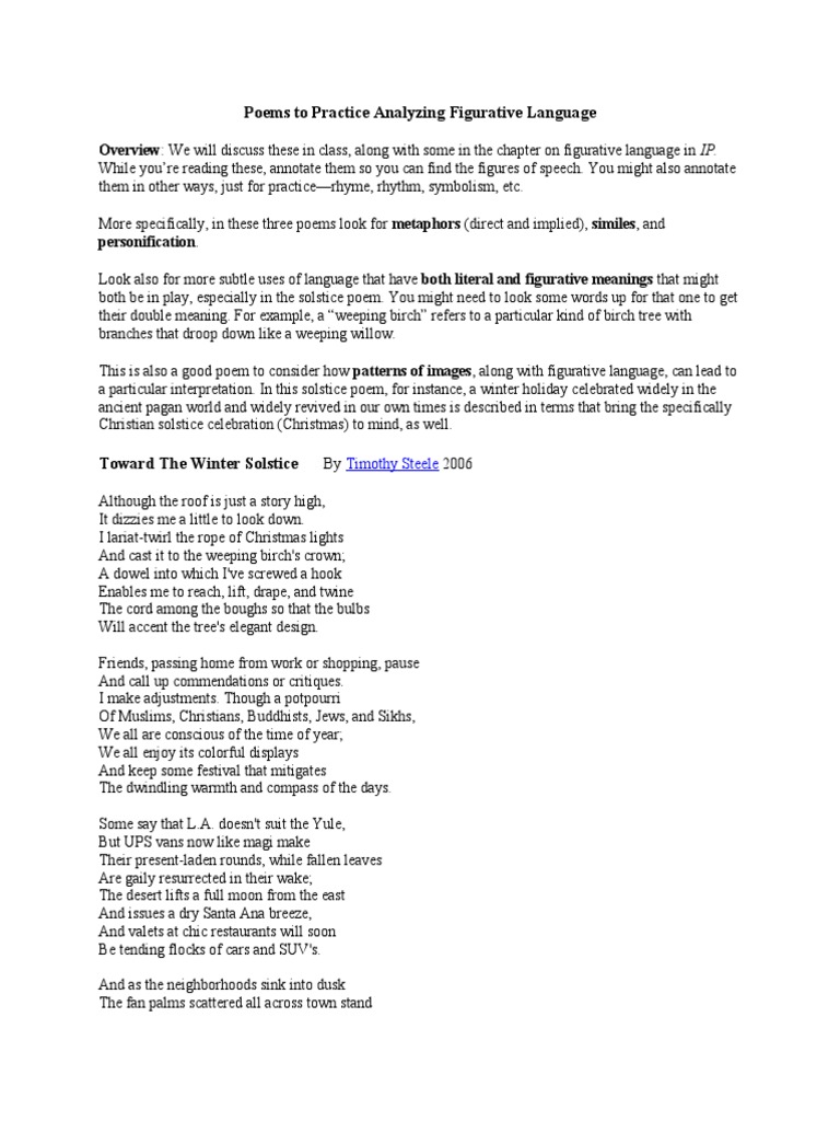 Poems To Practice Analyzing Figurative Language | PDF | Poetry | Christmas