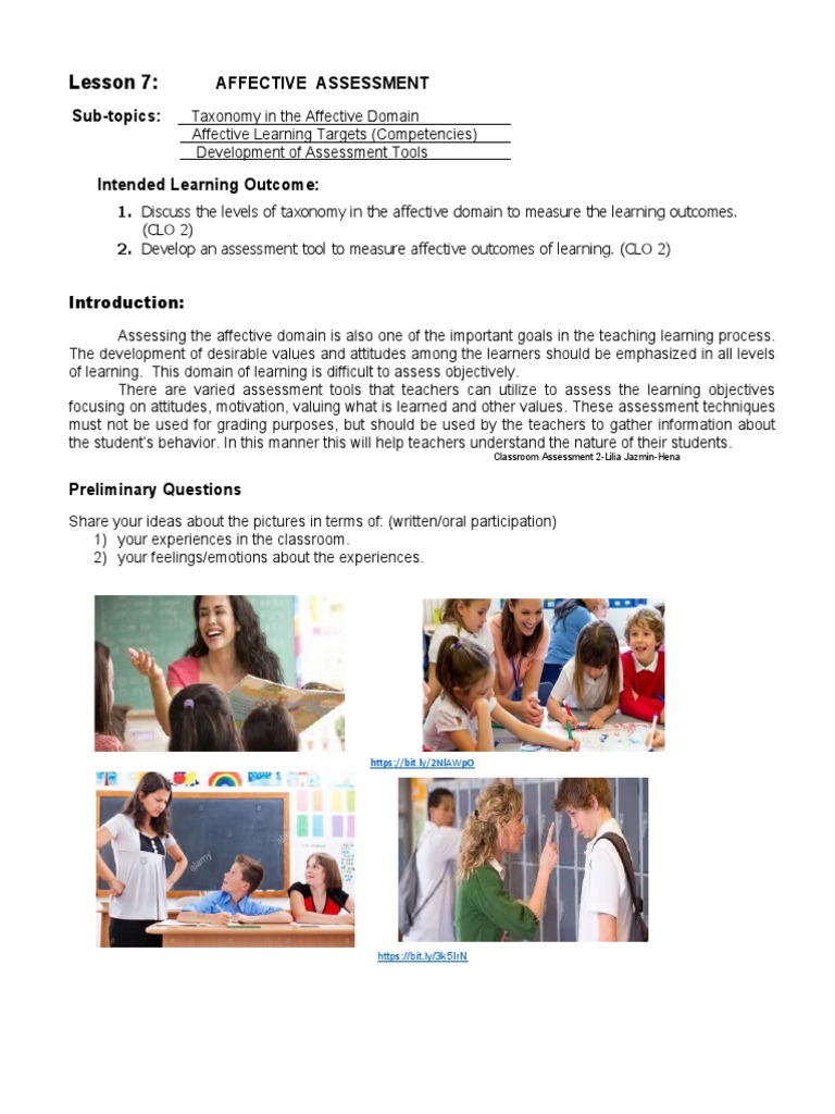 Lesson 7:: Affective Assessment Sub-Topics | PDF | Attitude (Psychology ...