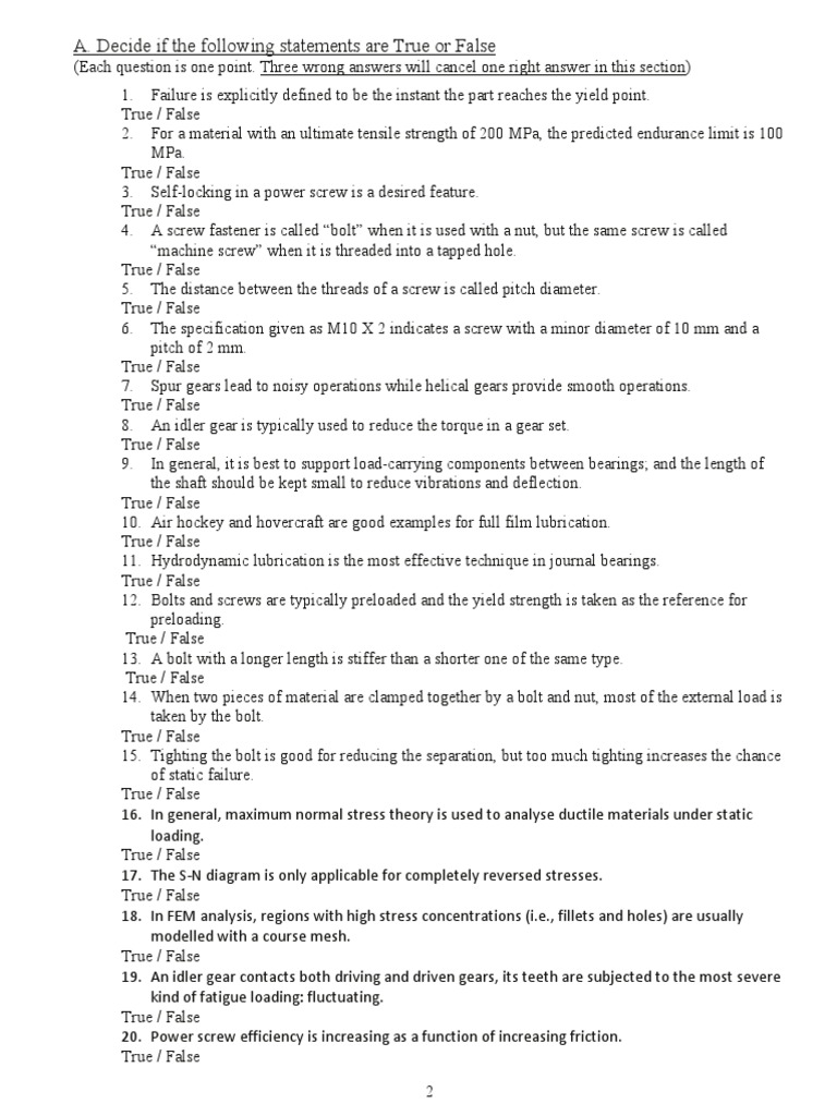 MECA 322 - Sample Questions 1 | PDF | Screw | Bearing (Mechanical)