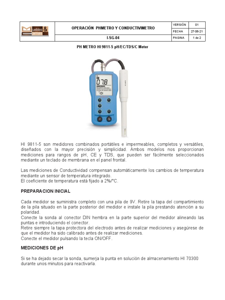 I-SG-04 Operación Del Phmetro | PDF | Física Aplicada e Interdisciplinaria | Química