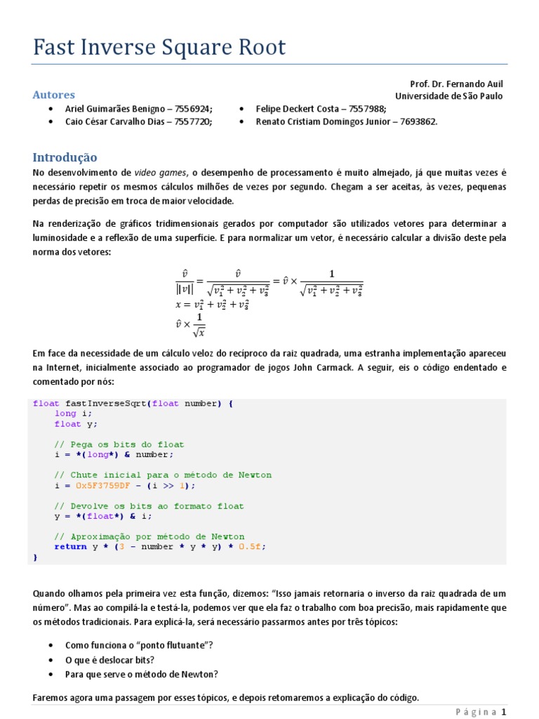 Fast Inverse Square Root Pdf Aritmética Matemática Elementar
