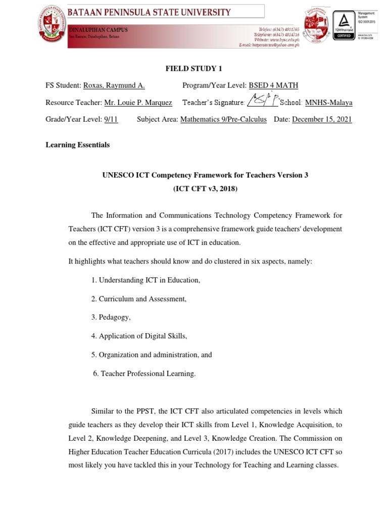 UNESCO ICT Framework Guides Teacher Development | PDF | Educational ...