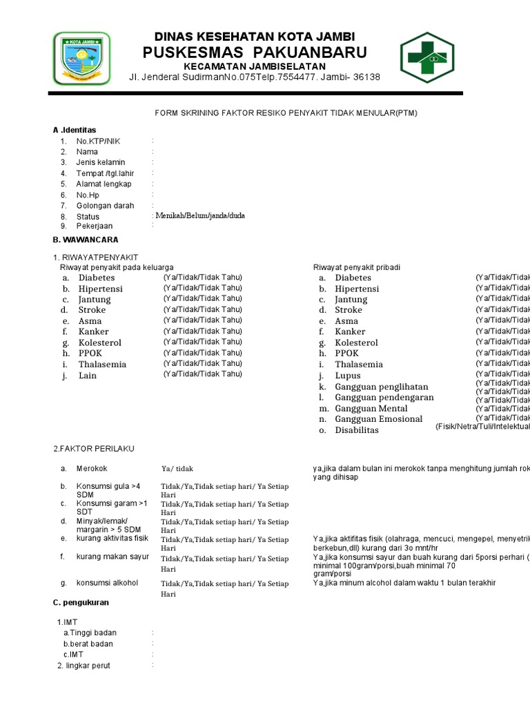 Form Skrining Faktor Resiko Penyakit Tidak Menular - Compress ...