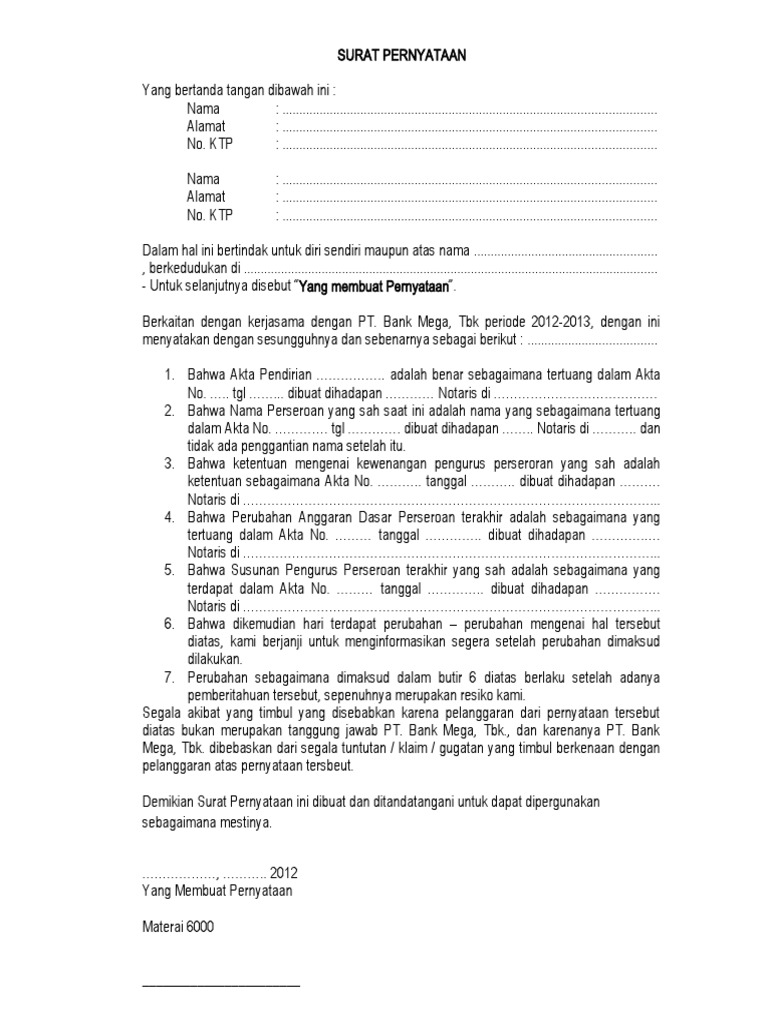 Surat Pernyataan Perusahaan | PDF