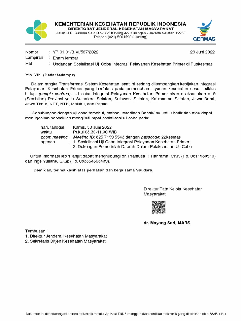 Undangan Sosialisasi Uji Coba ILP Di Puskesmas | PDF