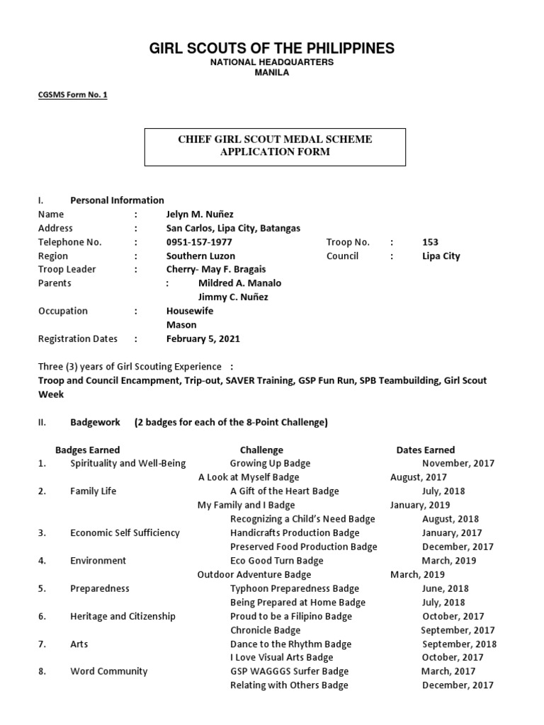 Girl Scouts of The Philippines: National Headquarters Manila CGSMS Form ...