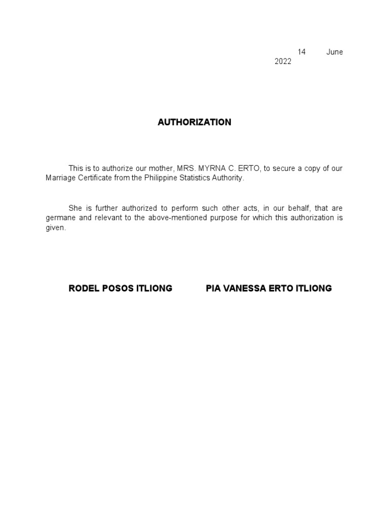 Authorization for Marriage Certificate Retrieval | PDF