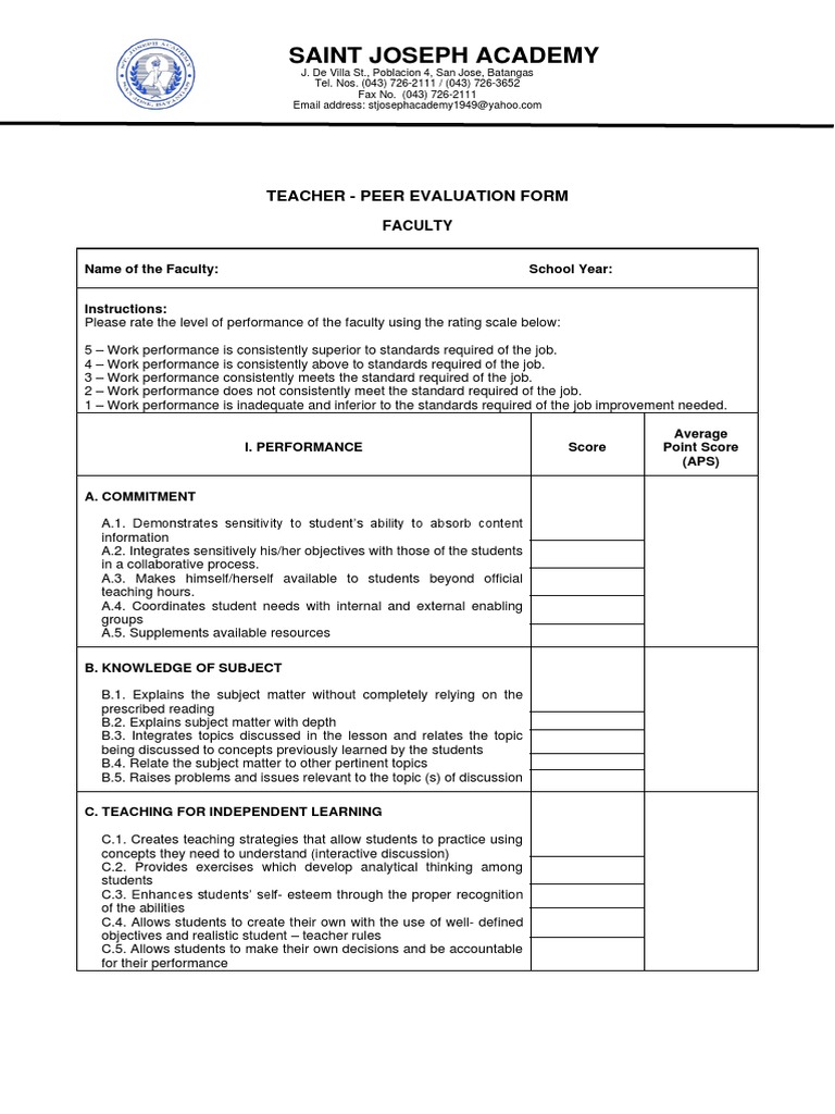 Teacher Peer Evaluation Form | PDF | Teachers | Learning
