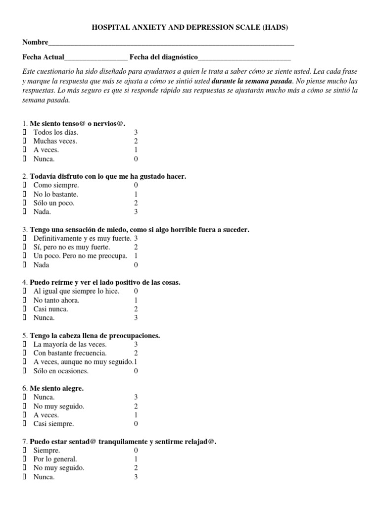 Hads en Español | PDF | Depresión (estado de ánimo) | Ansiedad