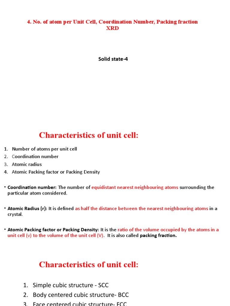 No. of Atom, Packing Fraction, Co-Ordination Number - 08.6.22 | PDF | X ...