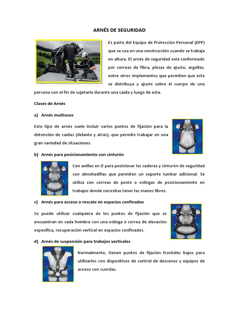 Tipos y partes del arnés de seguridad | PDF