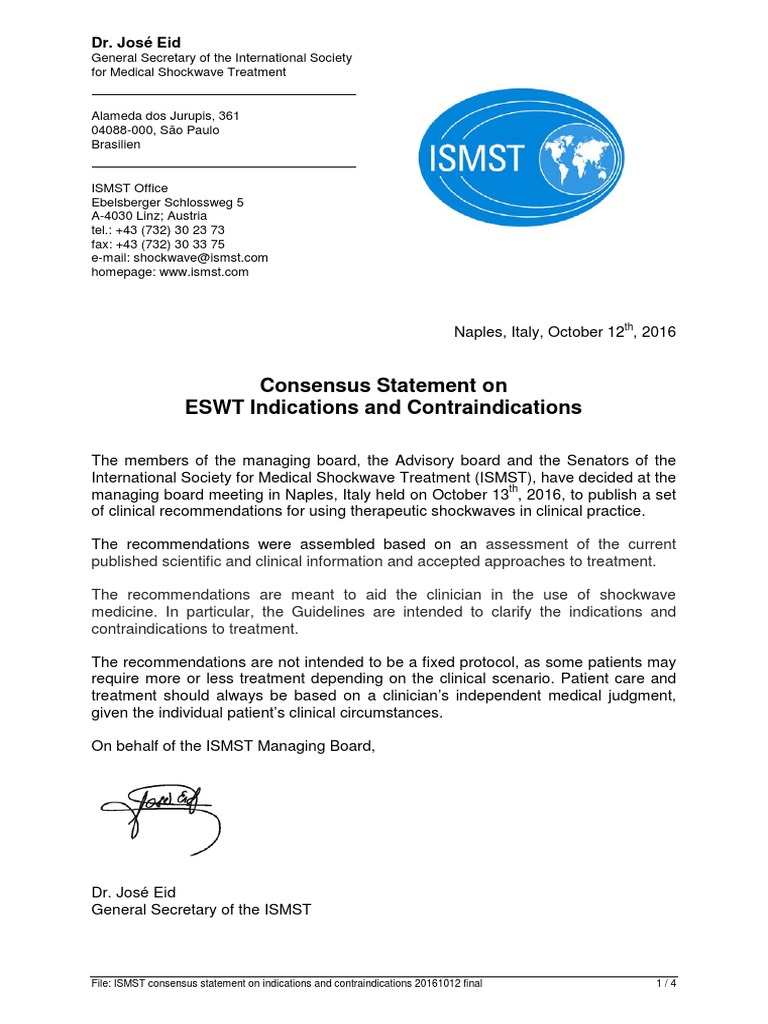 Consensus Statement On ESWT Indications and Contraindications ...