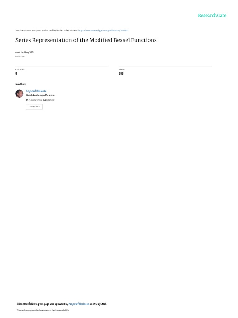 Modified Bessel Functions Series | PDF | Exponential Function ...