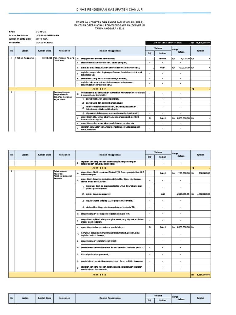 Contoh 1 Dan 2 Rkas Bop Paud 2022-Ok | PDF