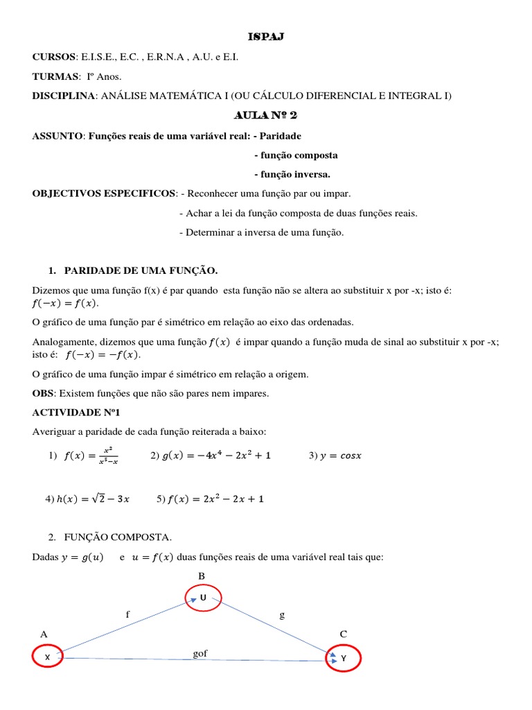 #Aula 2 Paridade de Uma Função - Função Composta - Função Inversa | PDF ...