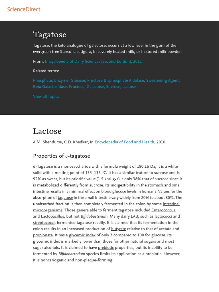 Tagatose: Lactose | PDF | Sugar Substitute | Glycolysis