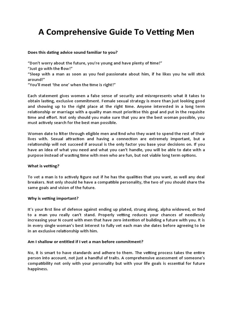 A Comprehensive Guide To Vetting Men | PDF | Femininity | Gender Studies