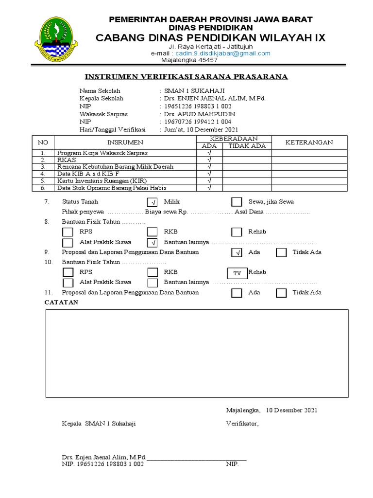 3 - Instrumen Verifikasi Sarana Prasarana | PDF