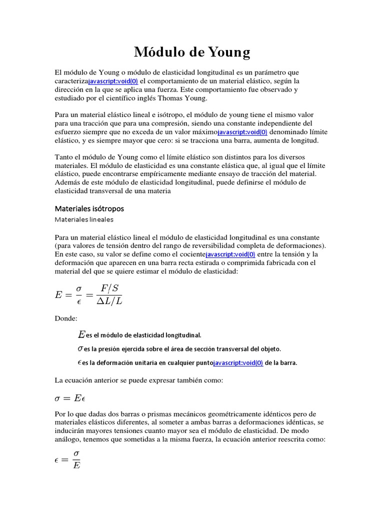 Modulo de Young | PDF | El módulo de Young | Elasticidad (Física)