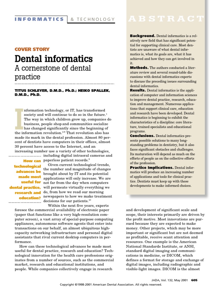 Dental Informatics: A Cornerstone of Dental Practice | PDF | Health ...
