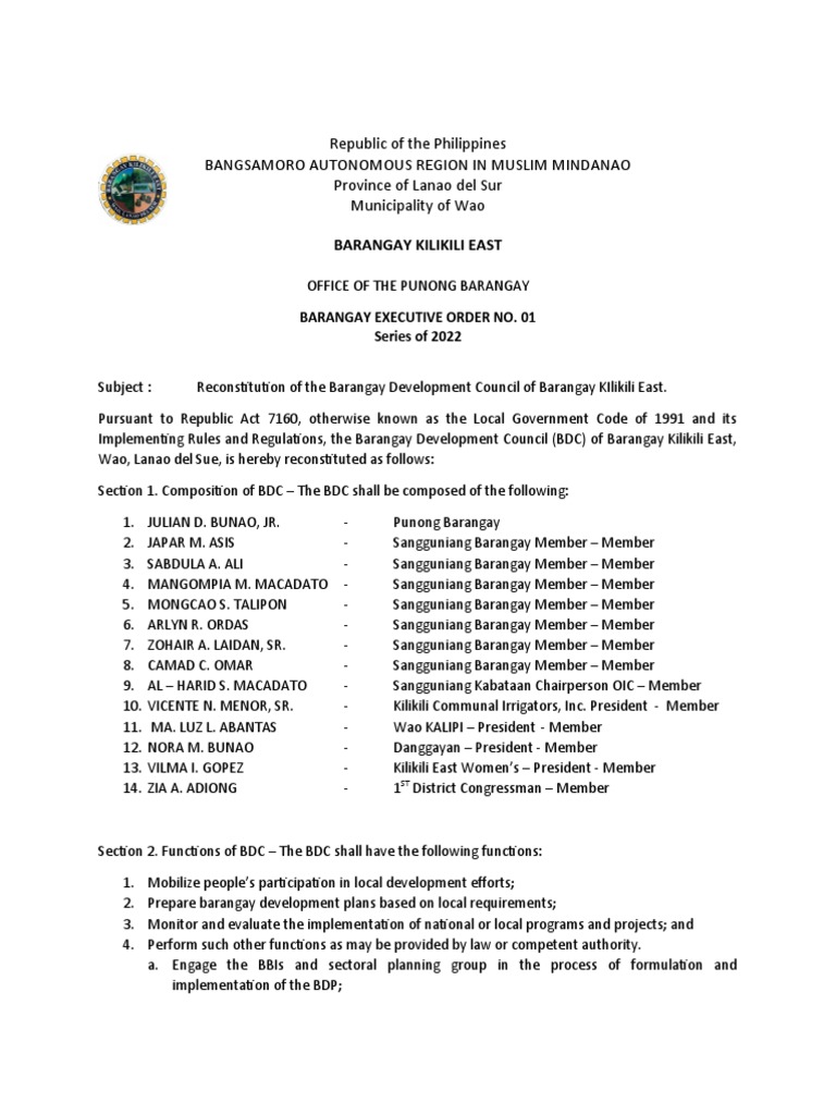 Barangay Kilikili East BDC Reconstitution | PDF | Science & Mathematics