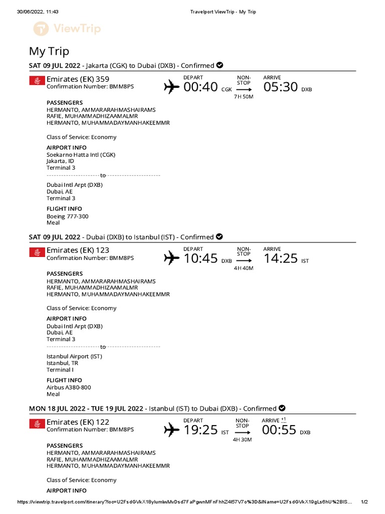 Travelport ViewTrip - My Trip - BMM8PS | PDF | Emirates (Airline ...