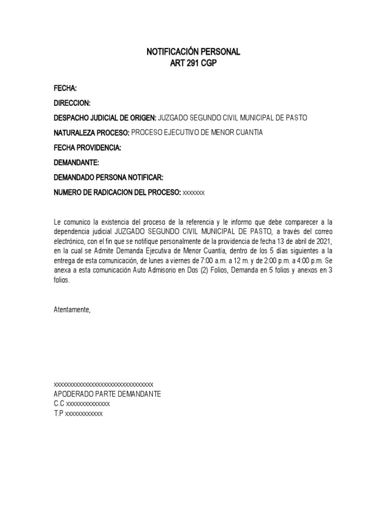 ART 291 CGP Notificacion | PDF ART 291 CGP Notificacion | PDF