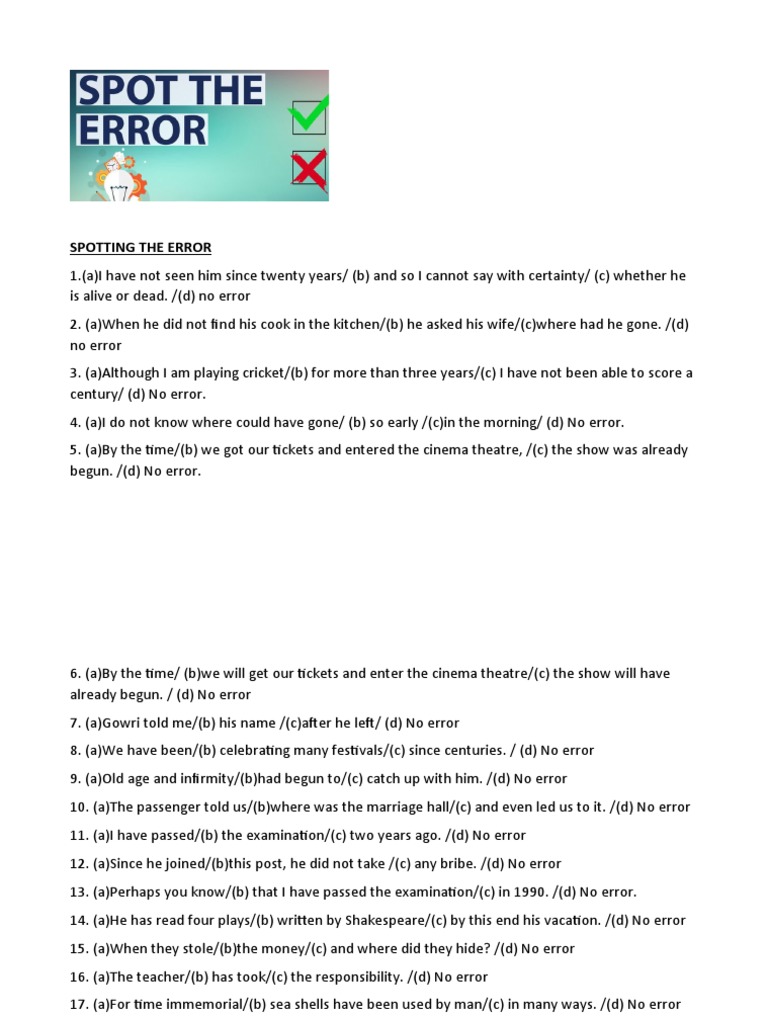 Tense Error Identification Exercises | PDF
