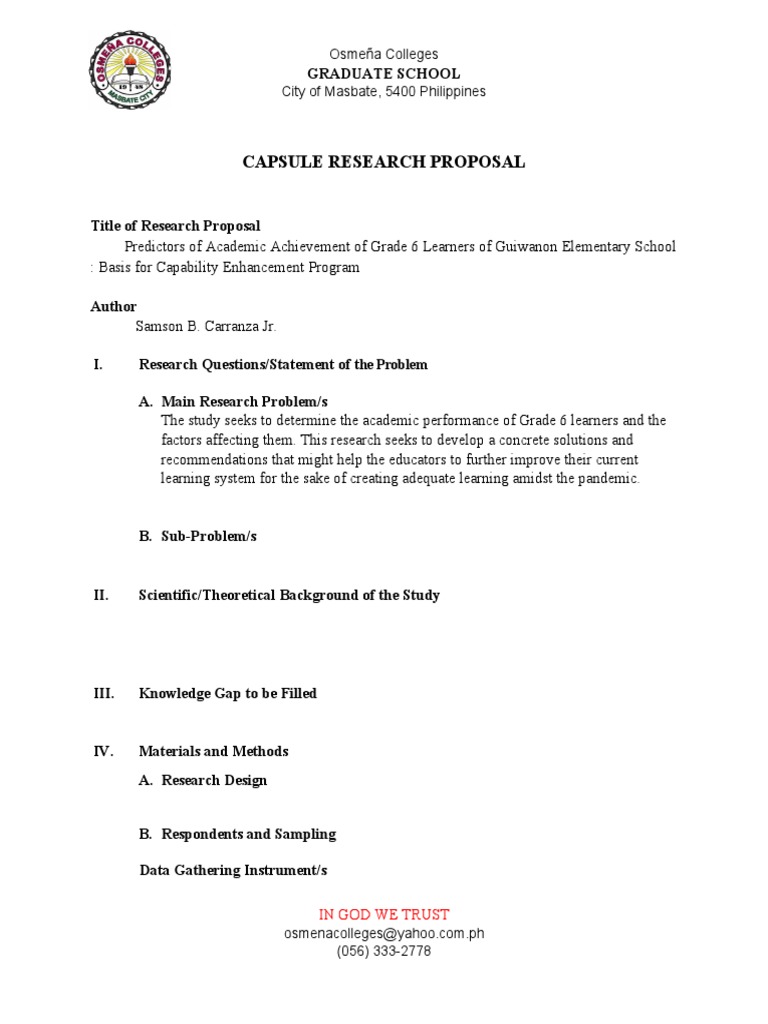 Capsule Research Proposal: Osmeña Colleges City of Masbate, 5400 ...