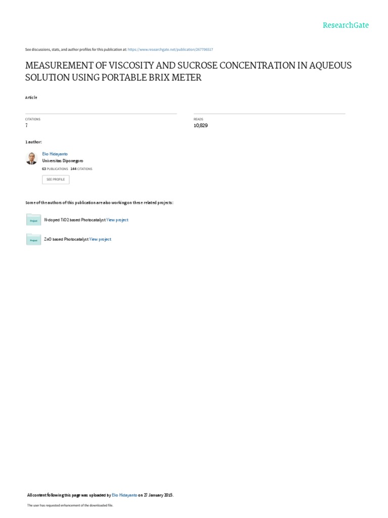 Measurement of Viscosity and Sucrose Concentration | PDF | Viscosity ...