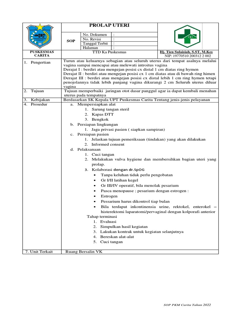 Sop Prolap Uteri | PDF | Sains & Matematika