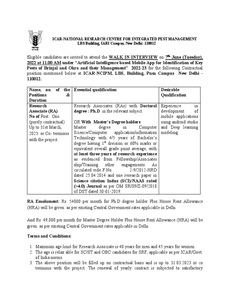 Icar-National Research Centre For Integrated Pest Management LBS ...