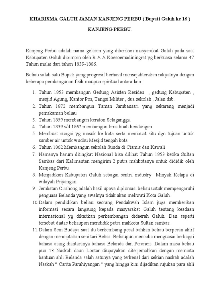Kharisma Galuh Jaman Kanjeng Perbu | PDF | Sejarah