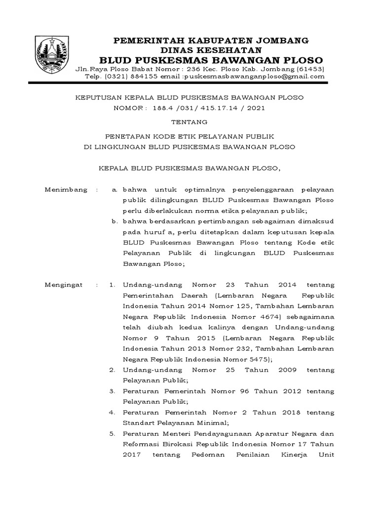 SK Penetapan Kode Etik Pelayanan Publik | PDF SK Penetapan Kode Etik Pelayanan Publik | PDF