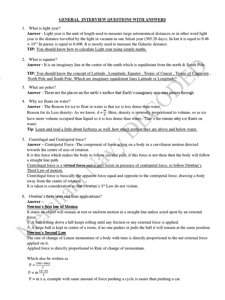 General Interview Questions GME | PDF | Waves | Force