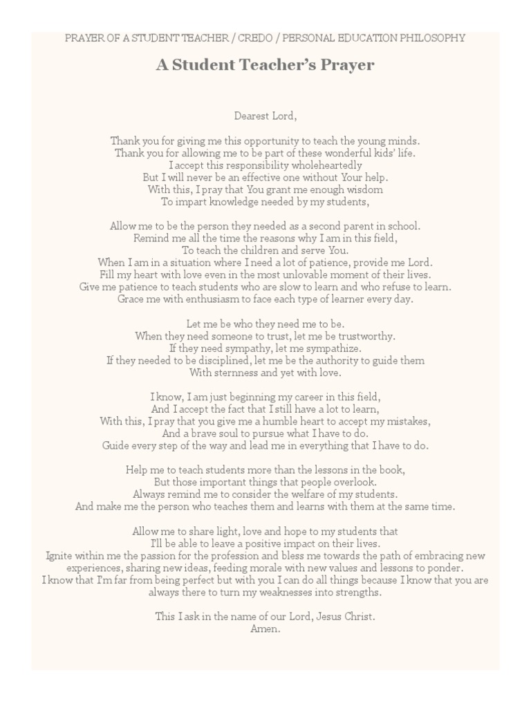 Prayer of A Student Teacher | PDF | Teachers | Learning