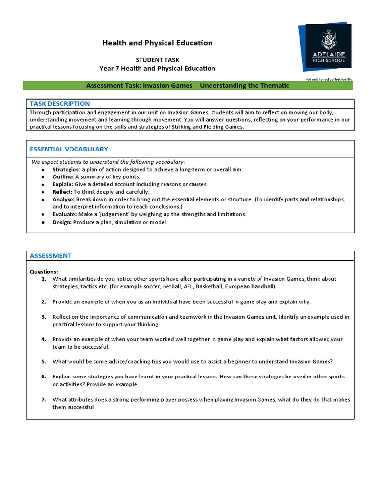 Invasion Games Task 1 | PDF | Physical Education | Reason