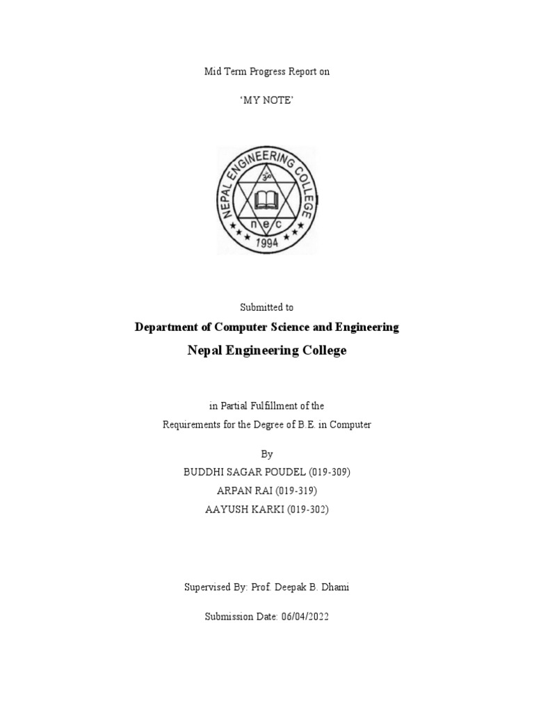 Mid Term Progress Report on 'MY NOTE | PDF | Websites | Web Application