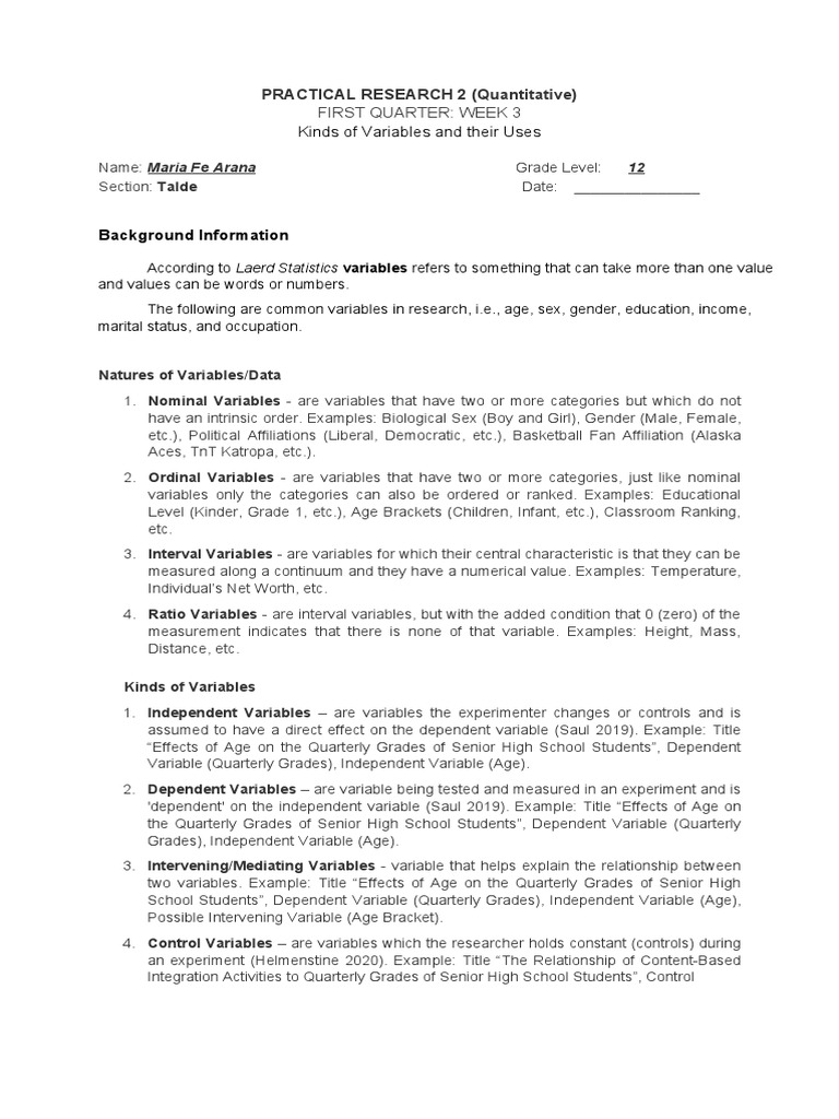 Maria Fe Arana Prac2 Week 3 | PDF | Dependent And Independent Variables | Experiment