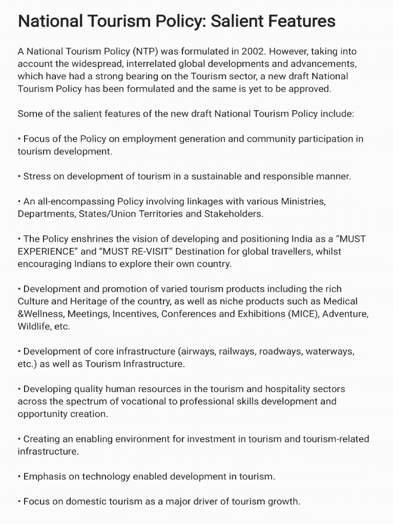 National Tourism Policy | PDF