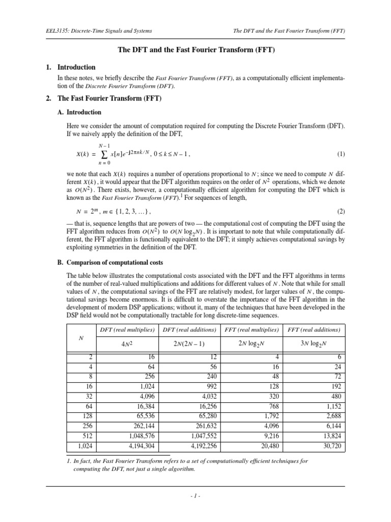The DFT and The Fast Fourier Transform (FFT) : A. Introduction | PDF ...