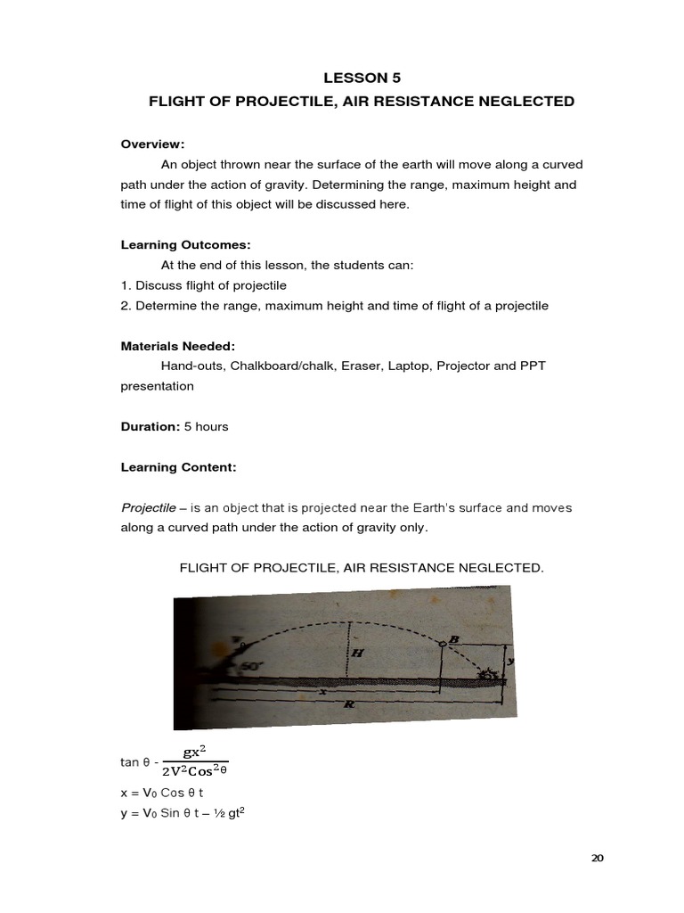 Lesson 5 Flight of Projectile, Air Resistance Neglected: Overview | PDF ...