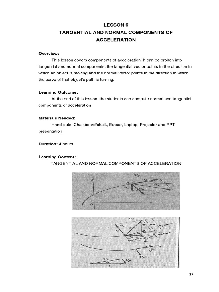 Lesson 6 Tangential And Normal Components Of Acceleration Overview Pdf Acceleration Speed