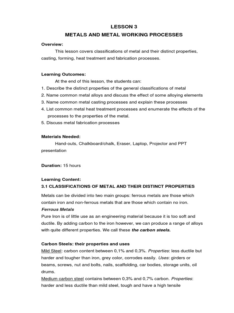 Lesson 3 Metals and Metal Working Processes: Overview | PDF | Steel ...